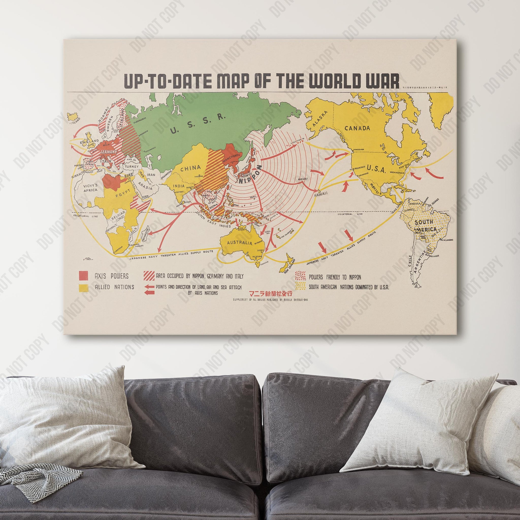 World War Map (1942) by Manila Shinbun-sha – Big Canvas Art Prints