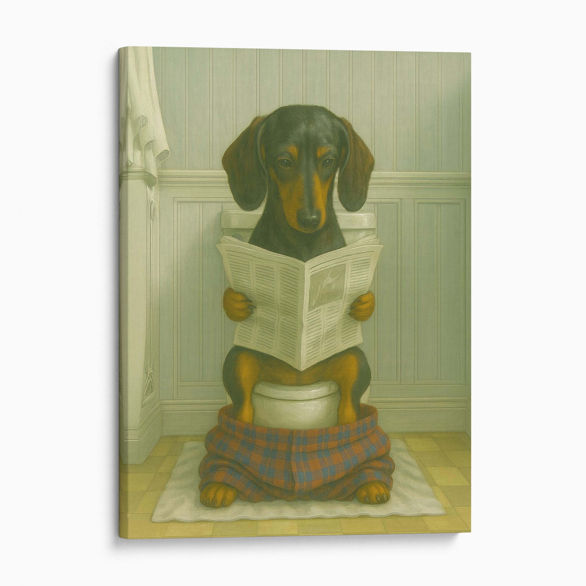 Dachshund Dog Reading The Newspaper On The Toilet Canvas Wall Art ...