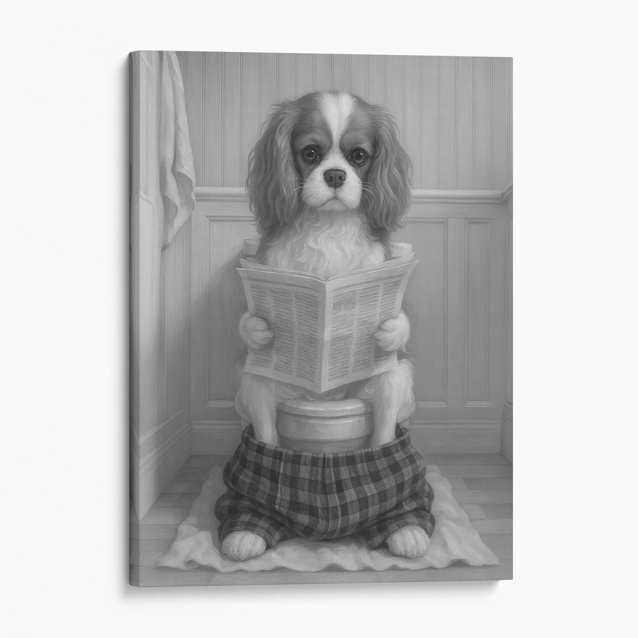 Cavalier King Charles Spaniel Dog Reading The Newspaper On The Toilet ...