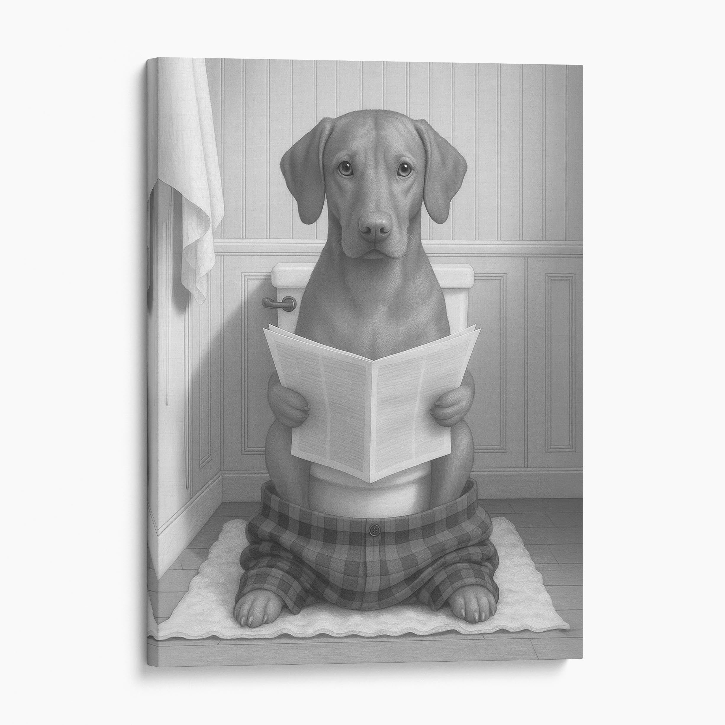 Vizsla Dog Reading The Newspaper On The Toilet Canvas Wall Art Prints ...
