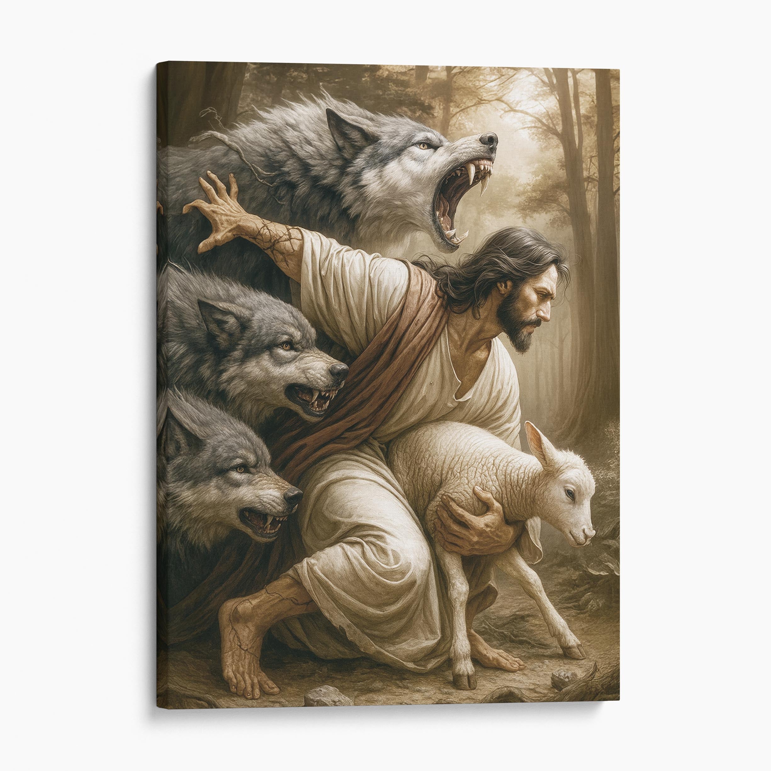 Jesus Protects The Lamb From Wolves Canvas Wall Art Prints – Big Canvas ...