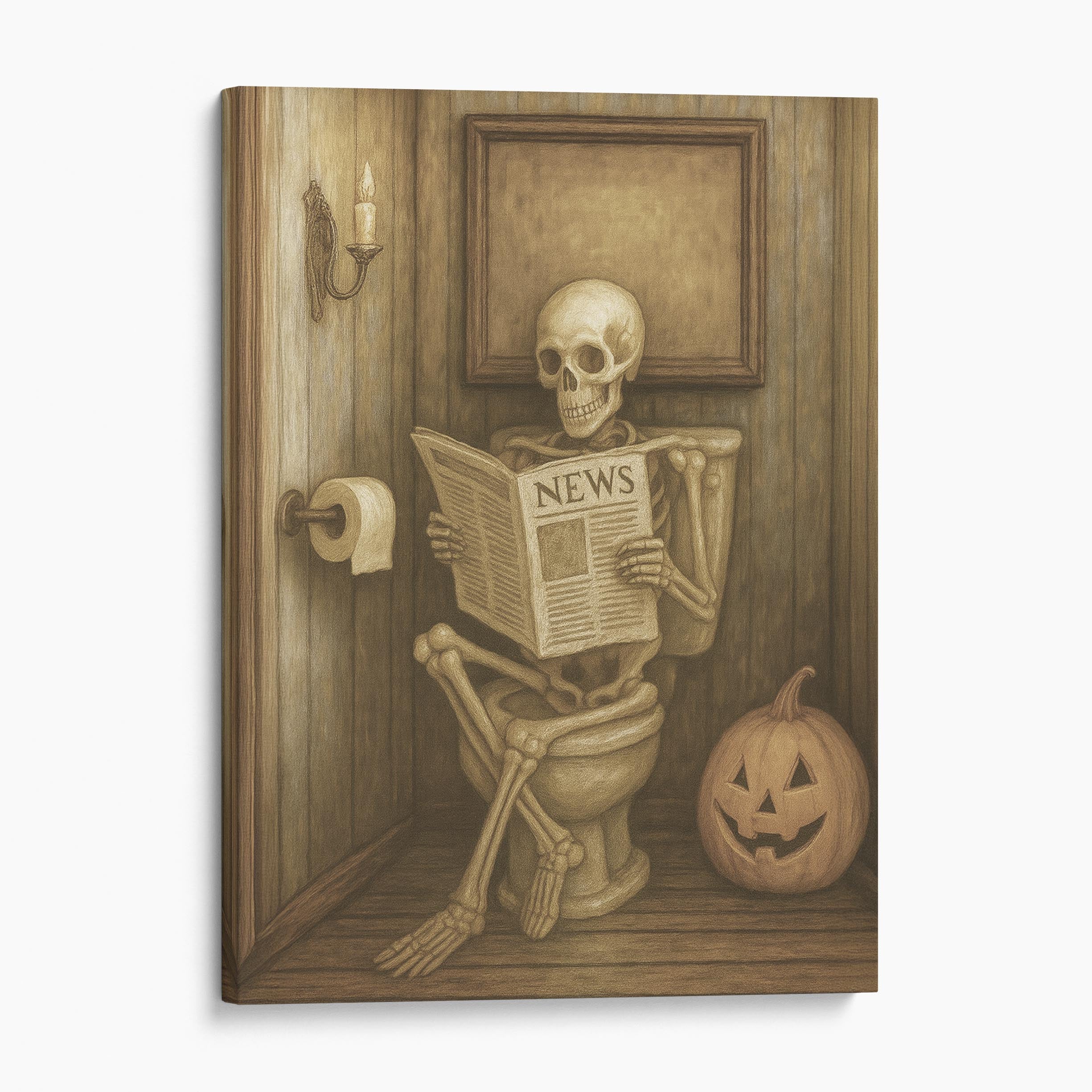 Skeleton Reading The Newspaper On The Toilet Canvas Wall Art Prints ...