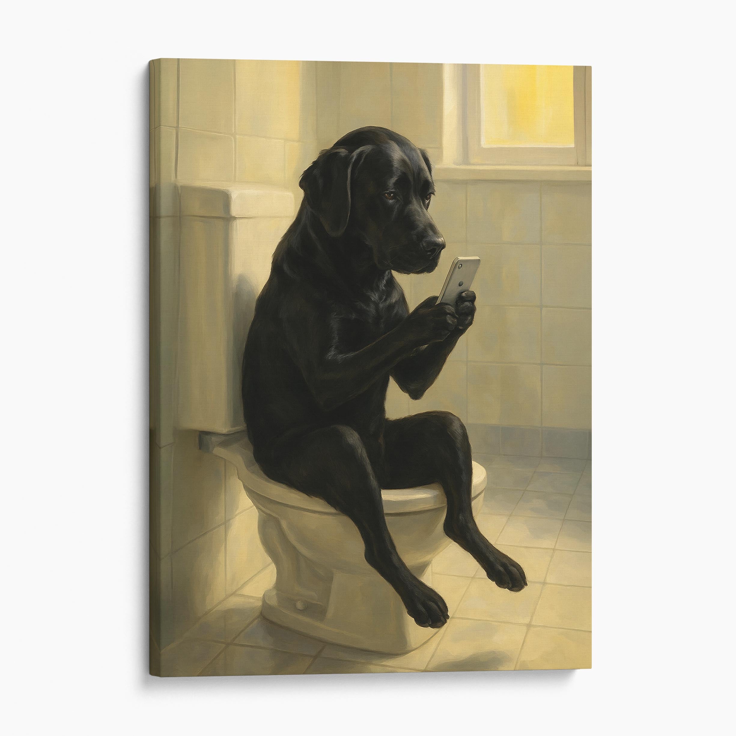 Black Labrador Dog On The Phone On The Toilet Canvas Wall Art Prints ...