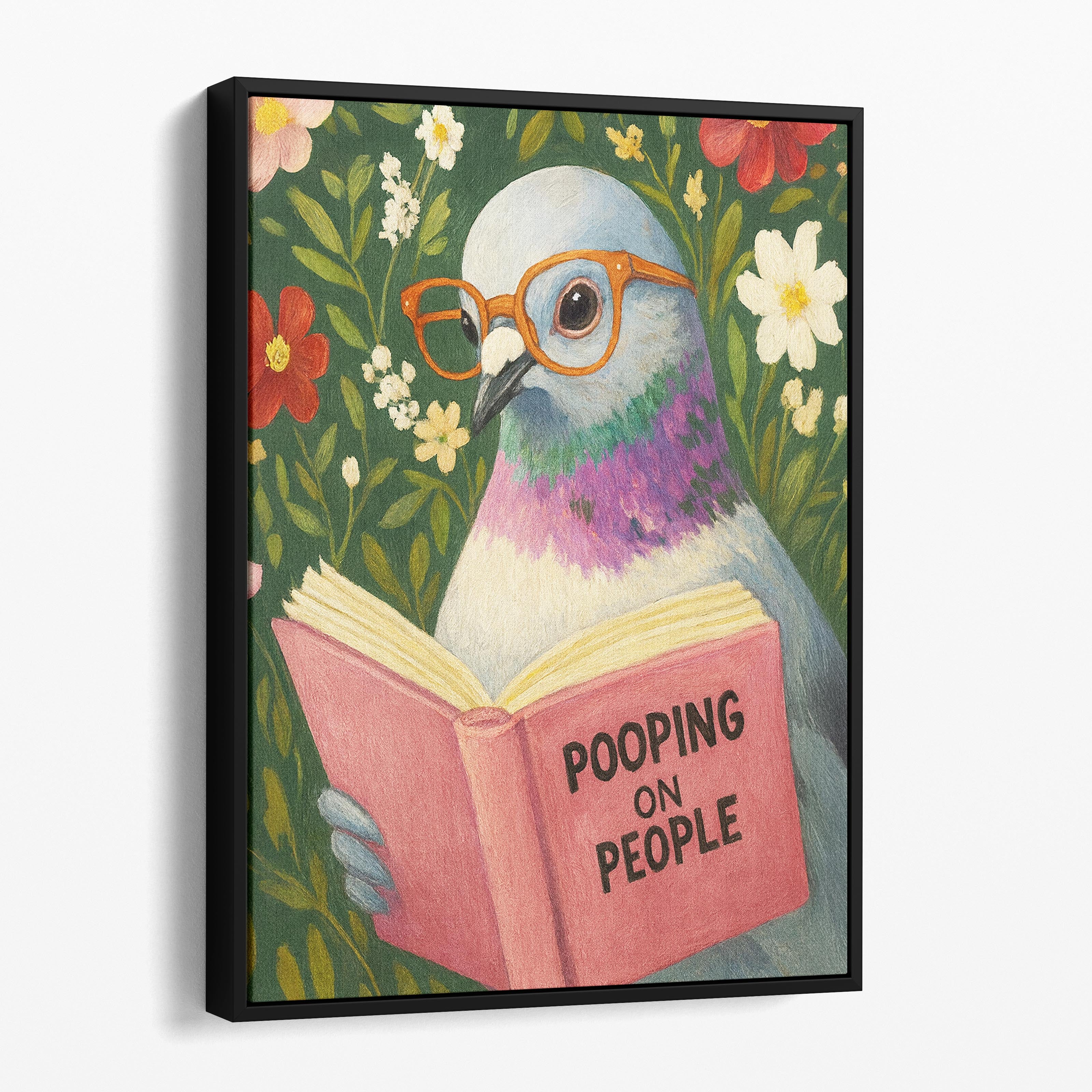Pigeon Reading Pooping On People Book Canvas Wall Art Prints – Big ...