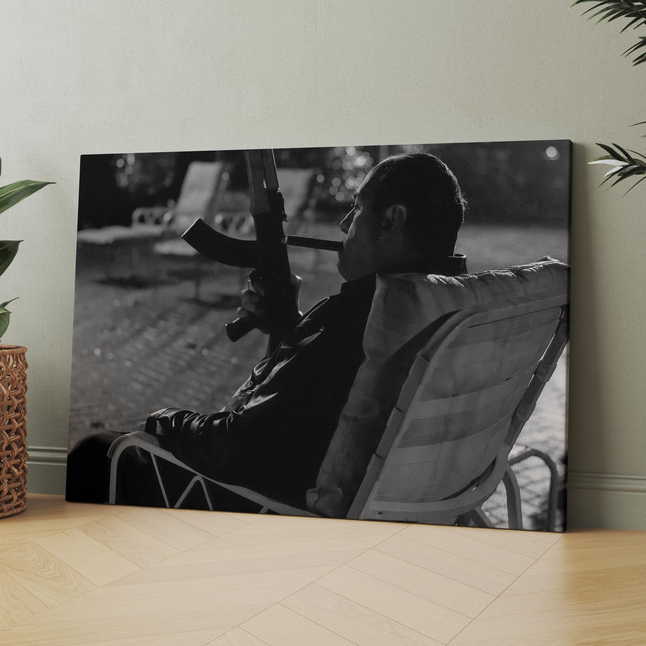 Tony Soprano Smoking A Cigar With Machine Gun Canvas Wall Art Prints ...